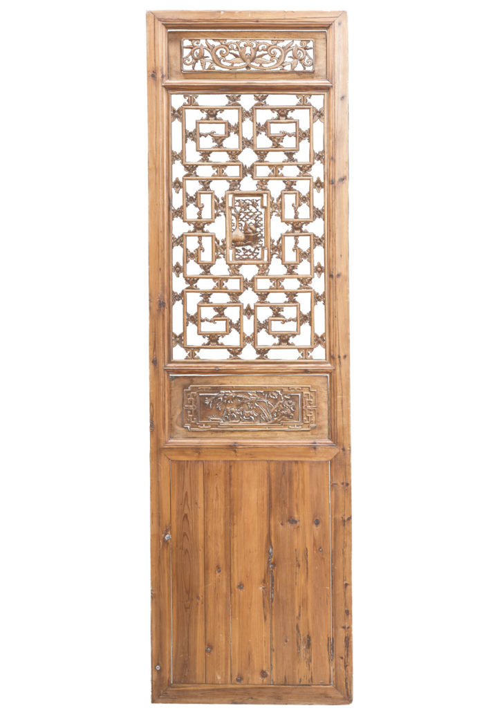 Pair of Chinese style fir doors, 19th century